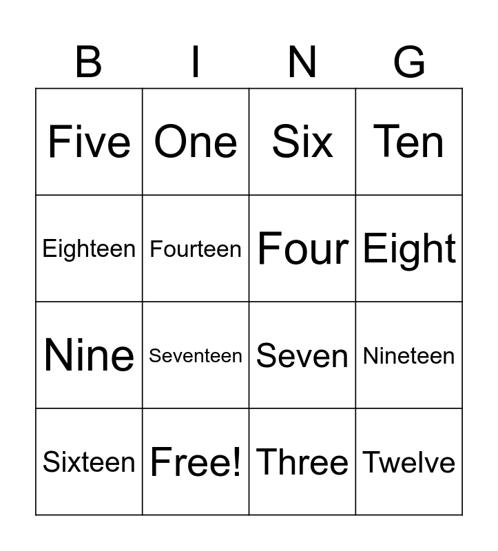 Number Words Bingo Card