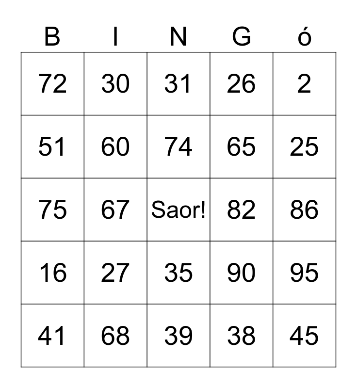Spleodar Ros Comáin Bingo Card