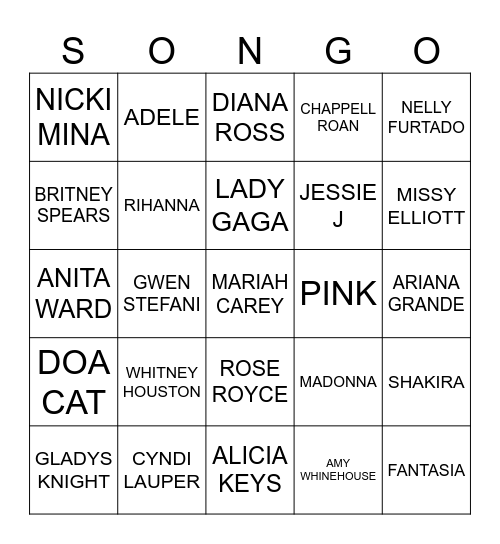 FEMALE ARTISTS Bingo Card
