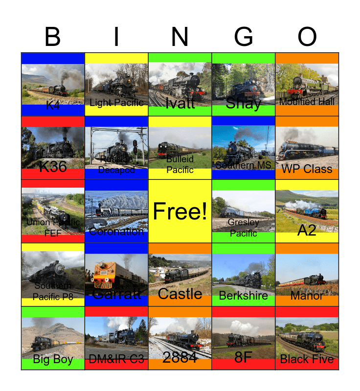 Steam Engines of the U.S.A, Great Britain and India Bingo Card