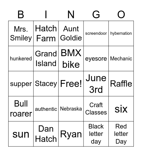 The Night of the Twisters Chap 1-4 Bingo Card
