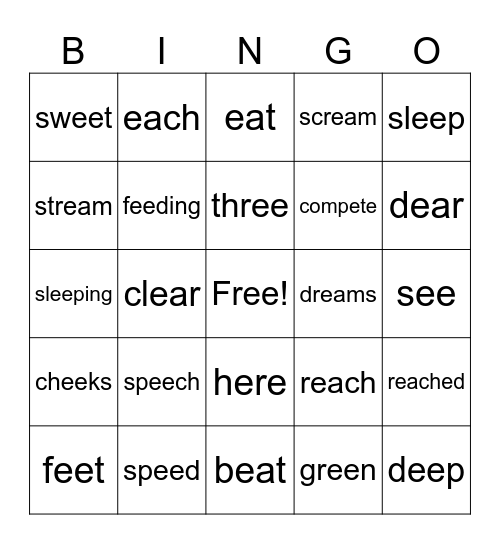 Long E Bingo Card