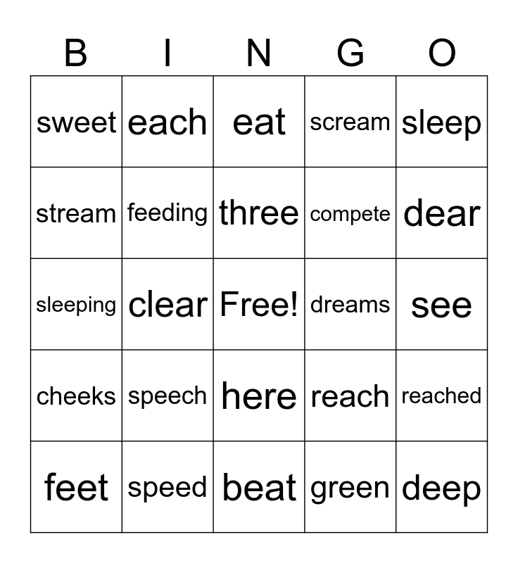 Long E Bingo Card