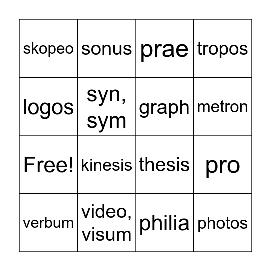 GREEK & LATIN ROOTS Bingo Card