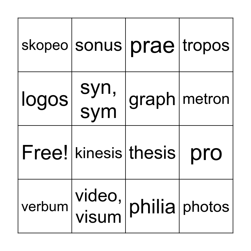 GREEK & LATIN ROOTS Bingo Card