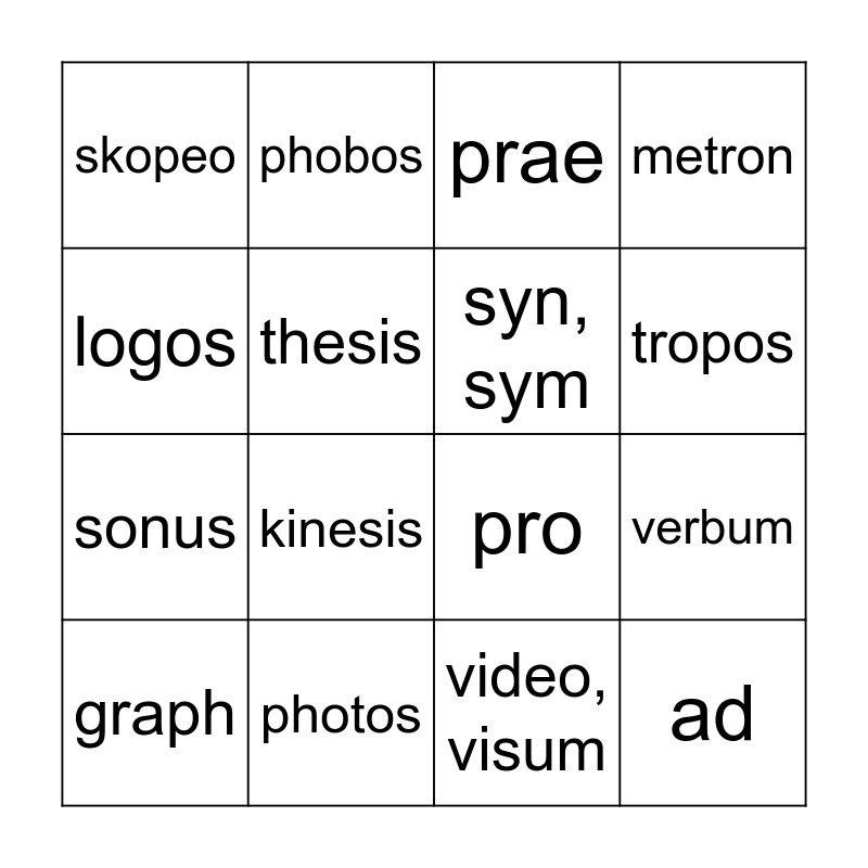 GREEK & LATIN ROOTS Bingo Card