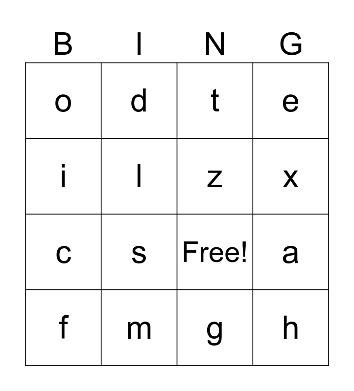 Sound Bingo Card