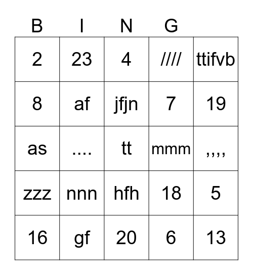 Untitled Bingo Card