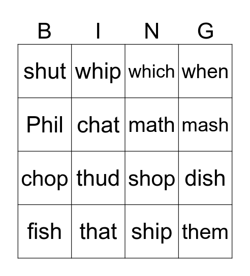 Digraph BINGO Card