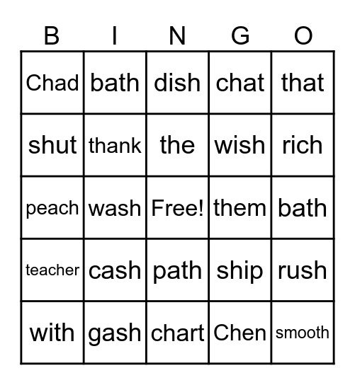 Diagraph BINGO (th, sh, ch) Bingo Card