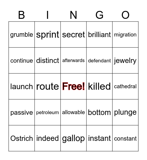 SPELLING GRADE 5 Bingo Card