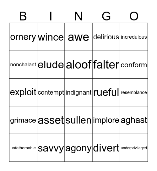 The Outsiders Bingo Card
