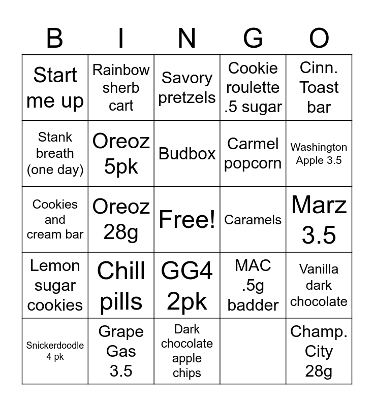 Weed BINGO Card
