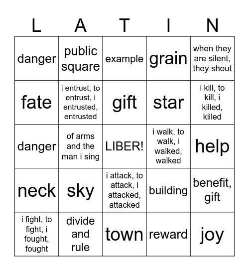 Latino Bingo Card