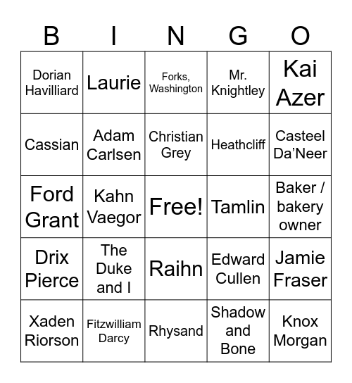NFBC Book Boyfriend Bingo Card