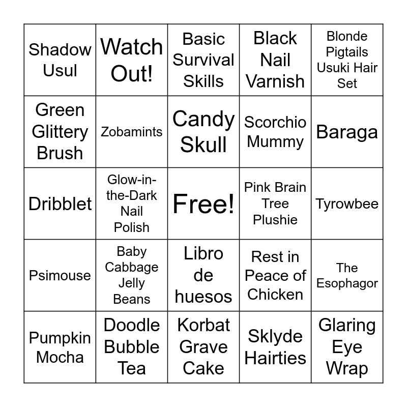 ZOMBIE OUTBREAK Bingo Card