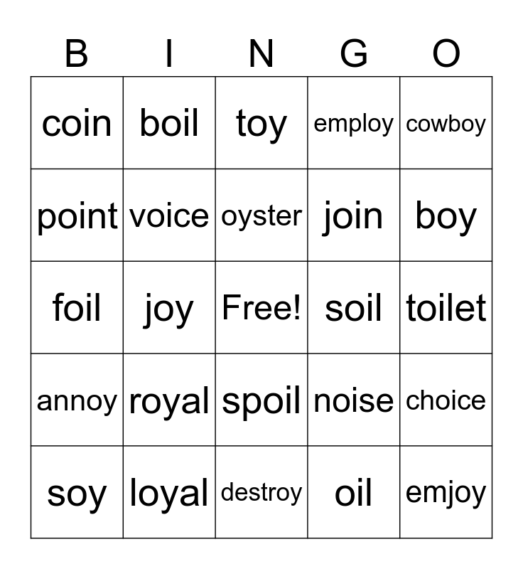 OY/OI BINGO Card
