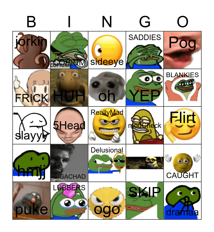 Confession Bingo Emote Only Bingo Card