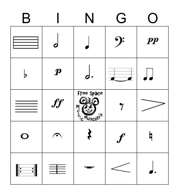Music Symbols Bingo Card
