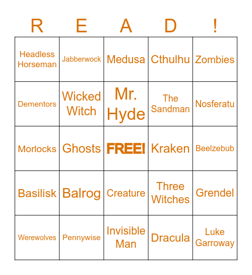 Literary Monster Mash Bingo Card