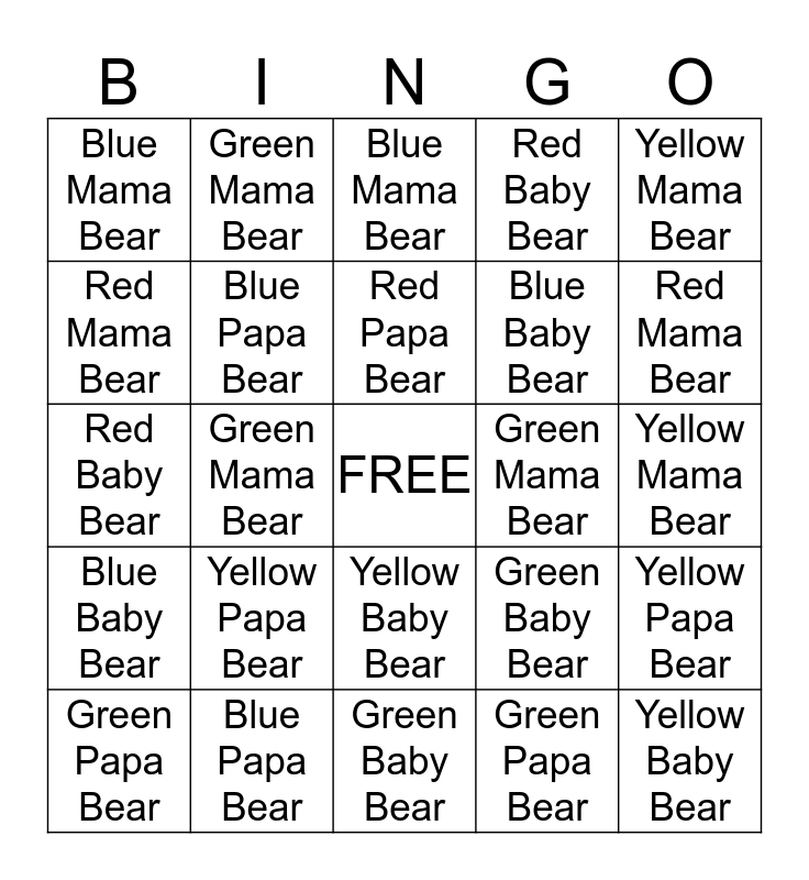 Bear Bingo Card