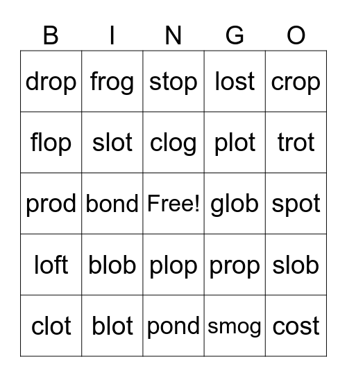 Short /o/ Bingo Card