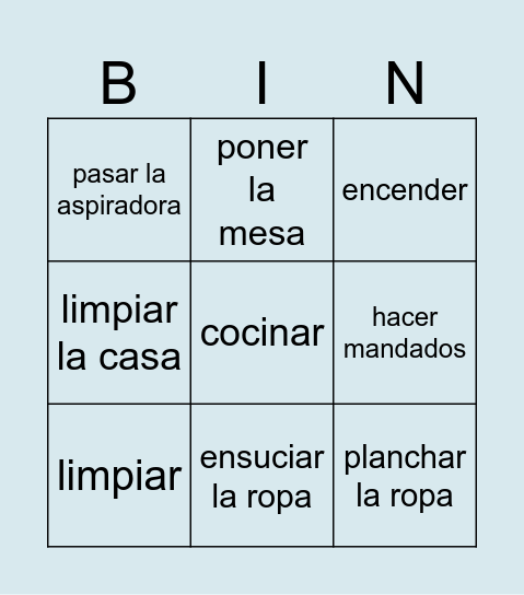 La vida diaria Bingo Card
