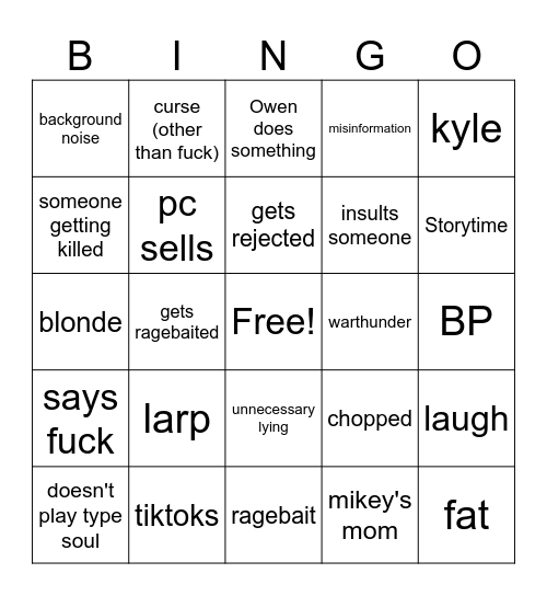 Mikey discord bingo Card