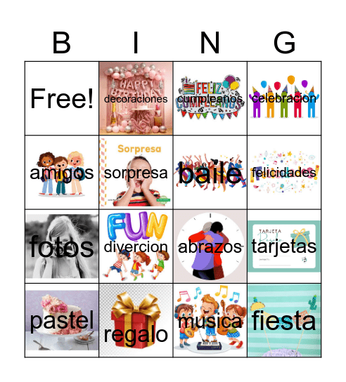 Feliz Cumpleanos Bingo Card