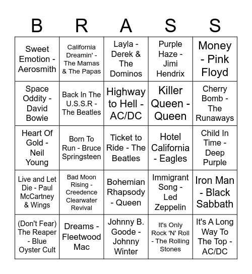 Music Bingo Card