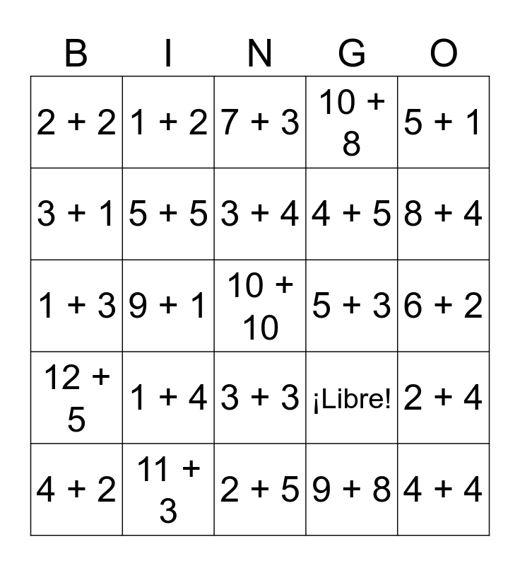Los números Bingo Card