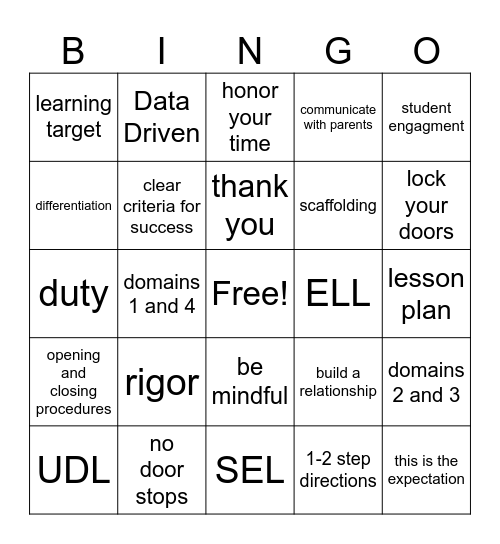 Staff Meeting Bingo Card