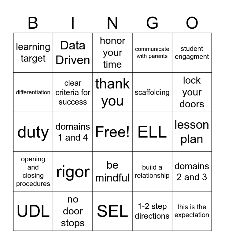 Staff Meeting Bingo Card
