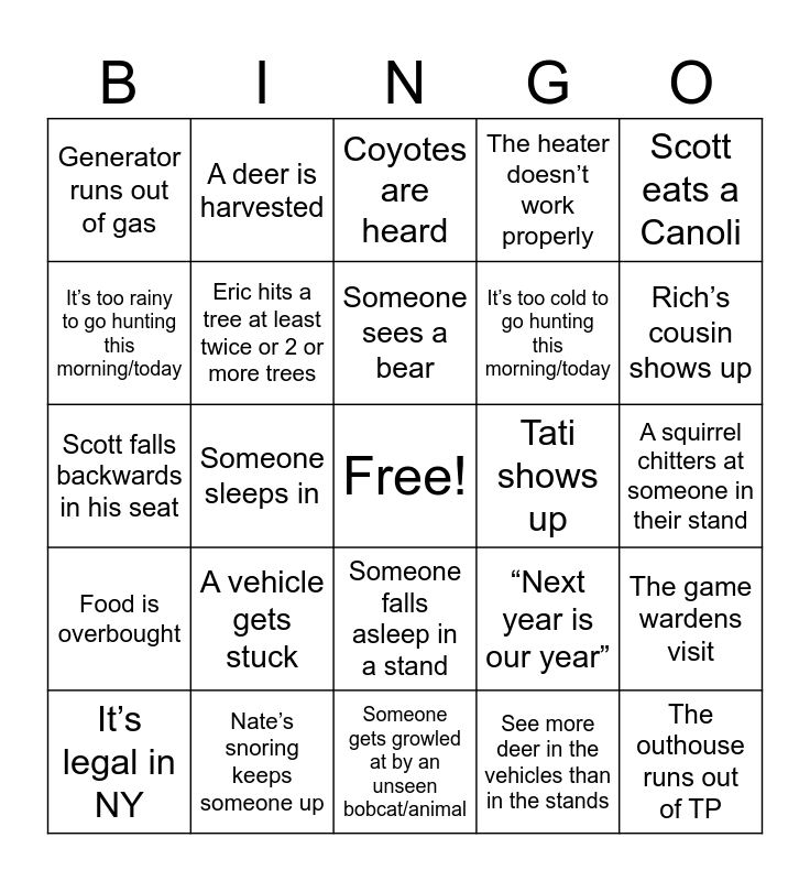 Guy Hunting Bingo Card