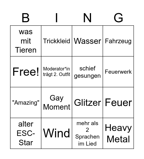 ESC 2026 Bingo Card