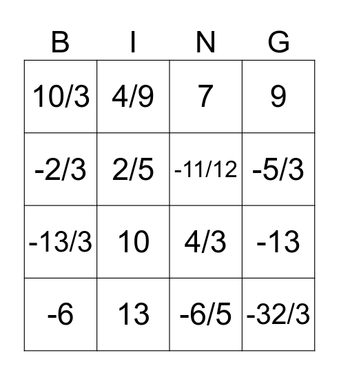 Numeric Solver 3 Bingo Card