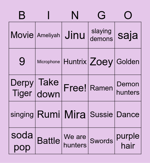 K-Pop Demon Hunters Bingo Card