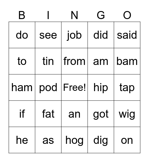 Lessons 37a&38a Bingo Card