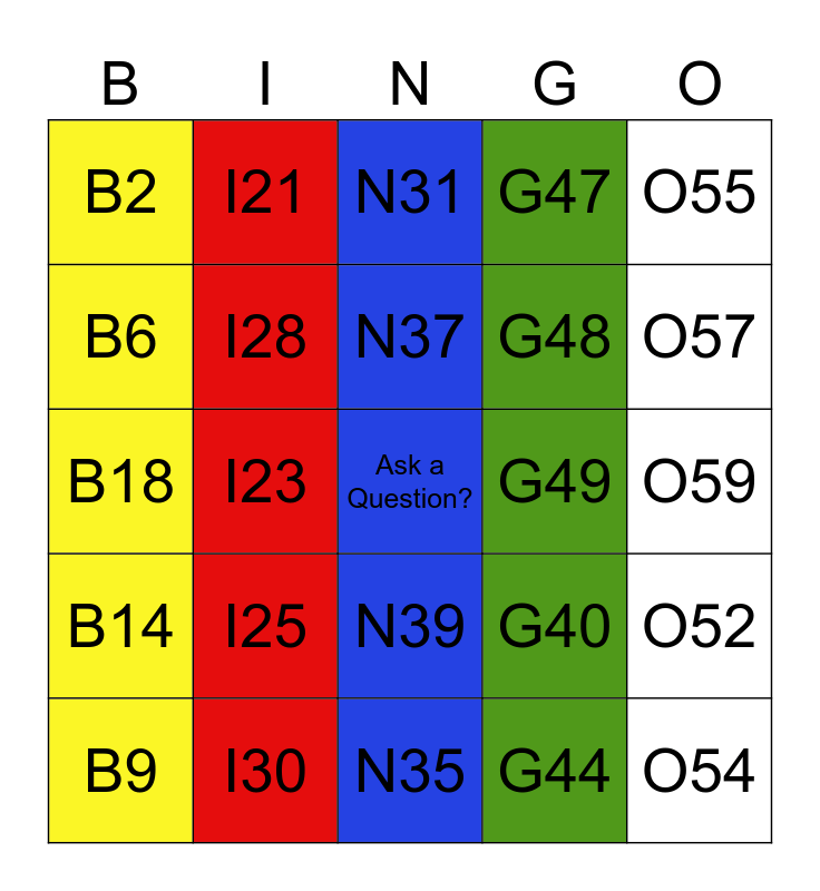 OLG Lucky Squares Bingo Card