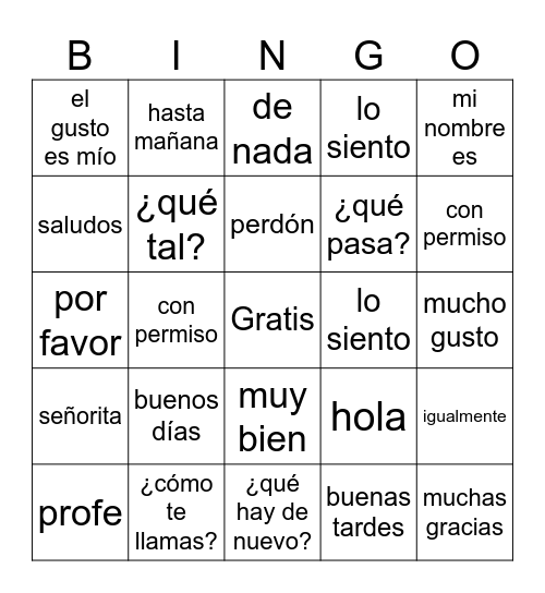 Clase de Español Bingo Card