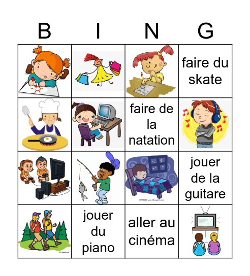Les passe-temps Bingo Card