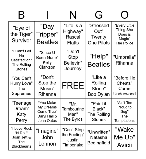 Musical Bingo Card