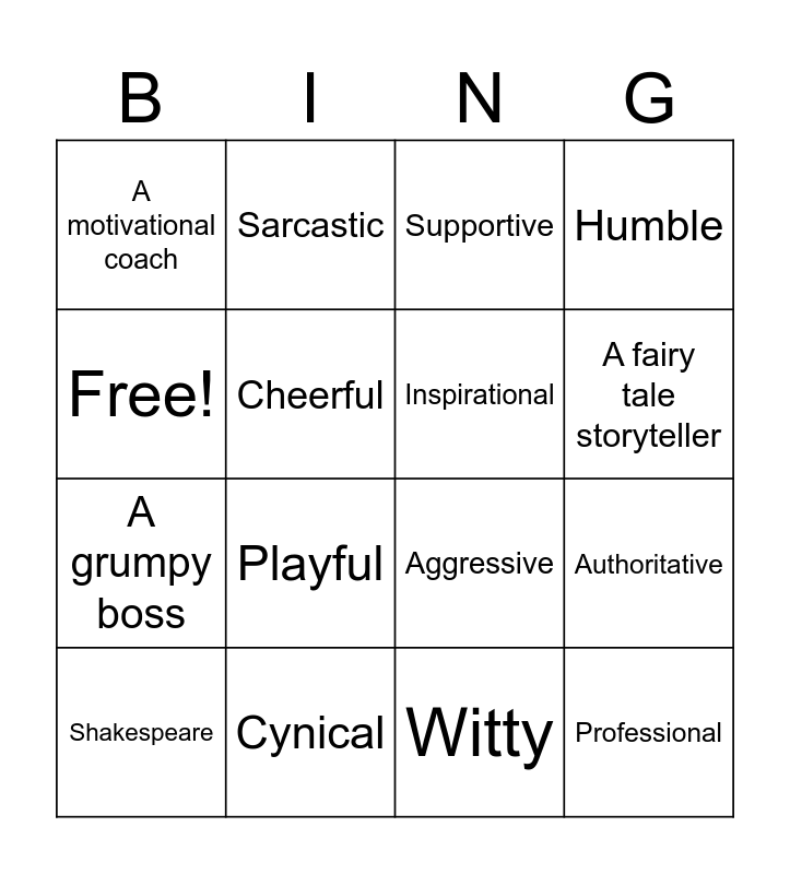 MGIS489 Tone Competition Bingo Card