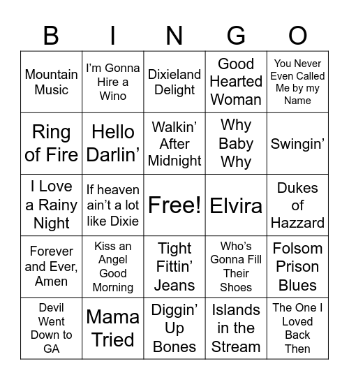 Classic Country Bingo Card