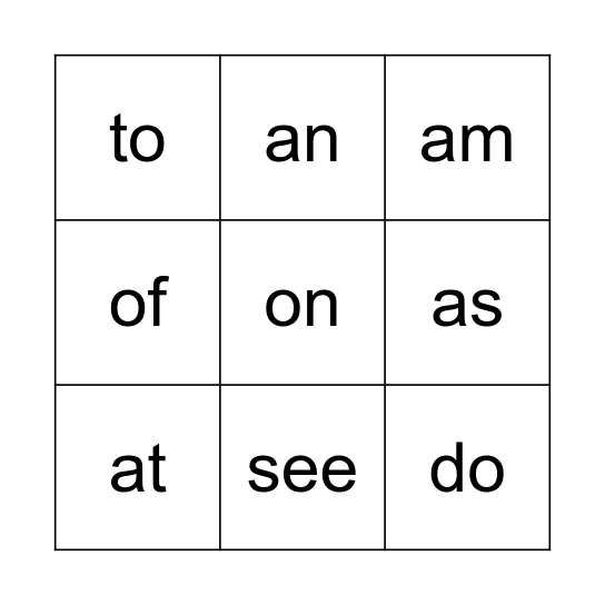 power words Bingo Card