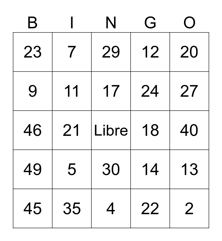 Loto chiffres français 1-50 Bingo Card