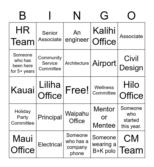 B+K Bingo Card