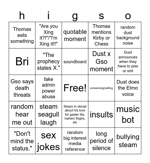 Dust server vc bingo thingy Bingo Card