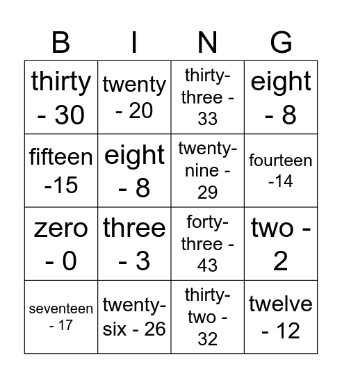 Numbers to 50 Bingo Card