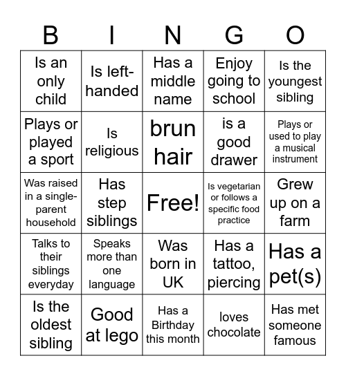 Identity Bingo Card